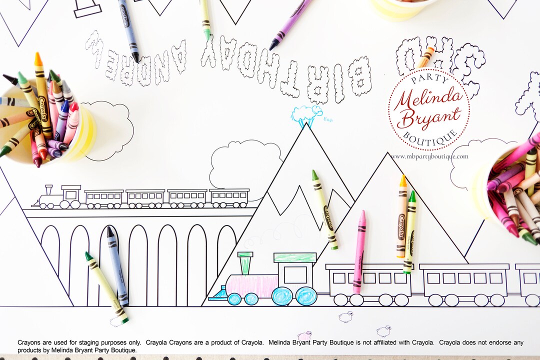 Train Birthday Coloring Page Table Runner First Birthday Decorations ...