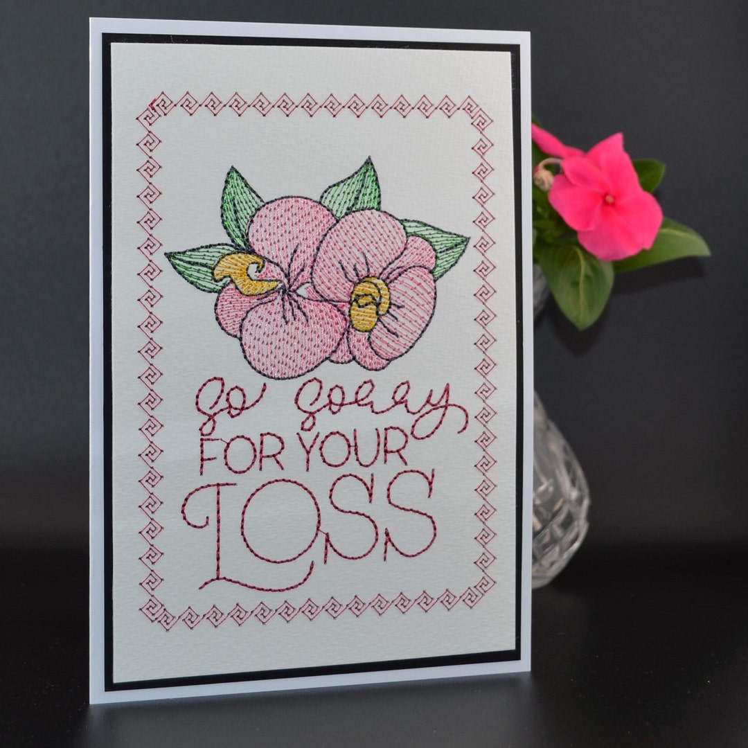Sorry for Your Loss, Sympathy, Embroidered, Greeting Card, Pink, Purple ...