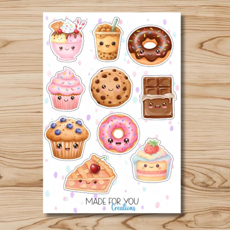Foodie Kawaii Sweet Treats Sticker Sheet - Water Resistant Vinyl Decals ...