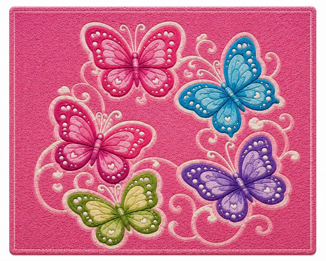 Colorful Butterflies on Pink Background Area Rug - Etsy