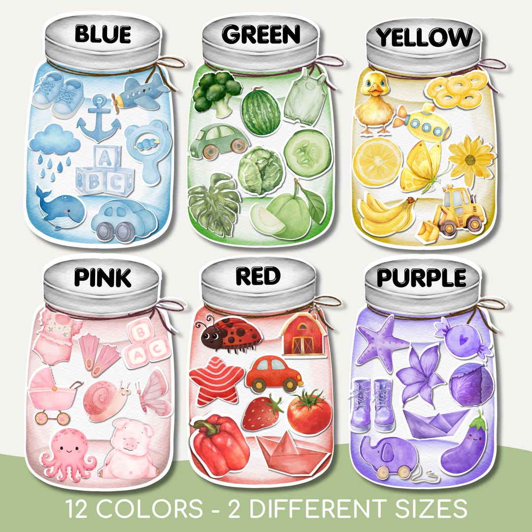 Printable Color Sorting Jars | 12 Colors | Preschool Learning Activity ...