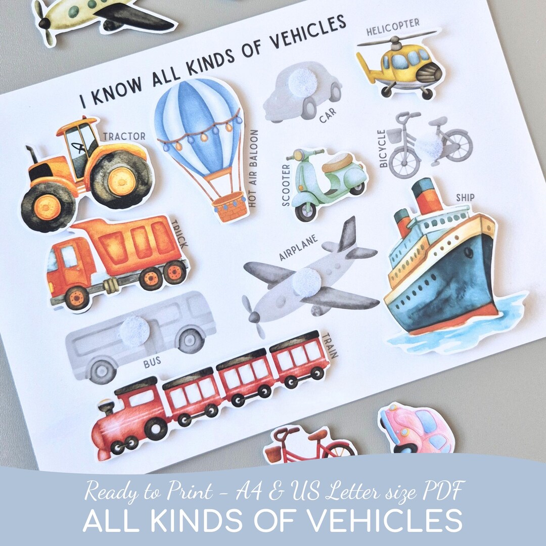 Printable Vehicles Matching Activity | Watercolor Busy Book Page ...