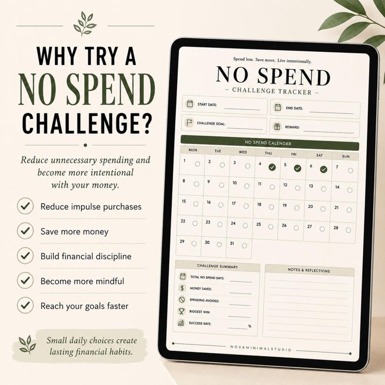 No Spend Challenge Tracker Printable | No Spend Month Planner | Money ...