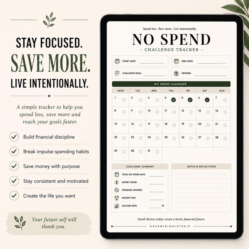 No Spend Challenge Tracker Printable | No Spend Month Planner | Money ...