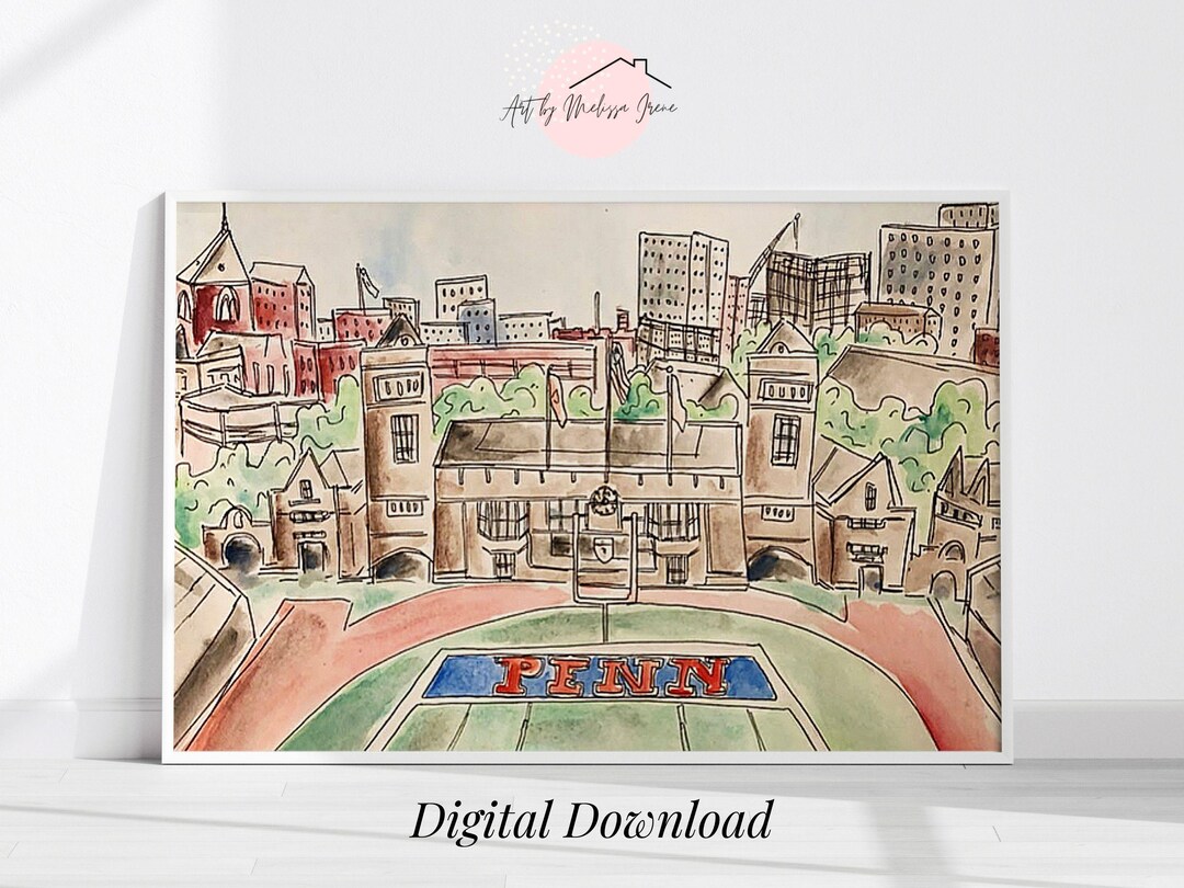 Penn Football Stadium Wall Art | Digital Download, Watercolor Sketch ...