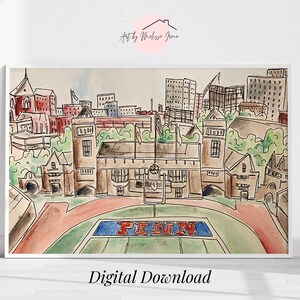 Penn Football Stadium Wall Art | Digital Download, Watercolor Sketch ...