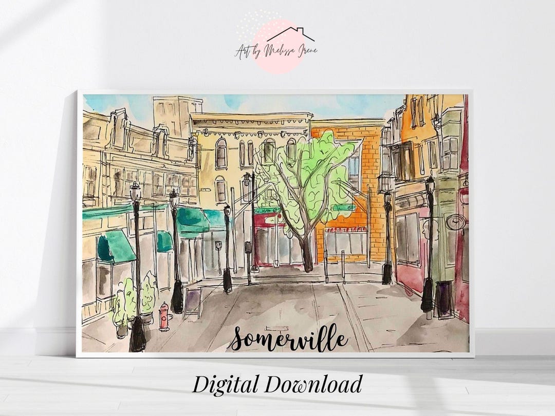 Somerville Wall Art | Digital Download, Watercolor Sketch Portrait ...