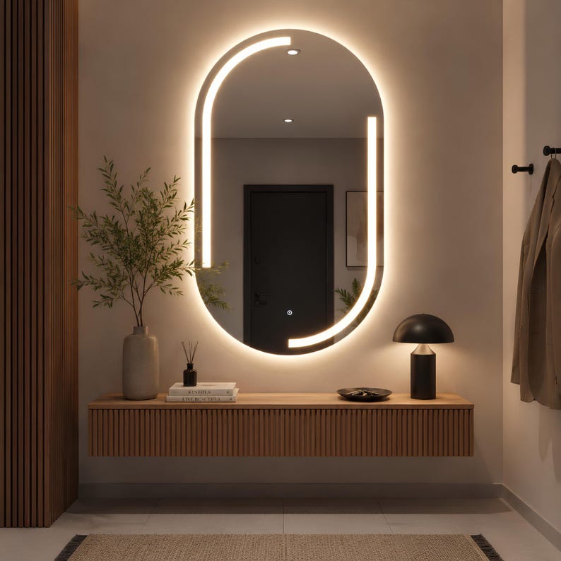 Moderne ovale led-wandspiegel, make-upspiegel over de volledige lengte ...