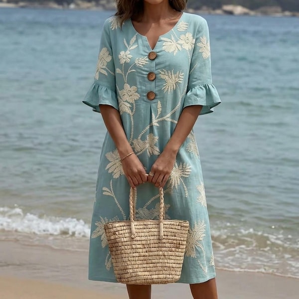 Ruffle Denim Dress - Etsy UK