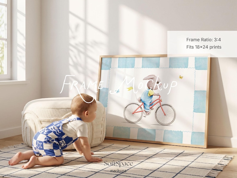 Horizontal Frame Mockup, 24x18 Nursery Wall Art Mockup, Wooden Frame ...