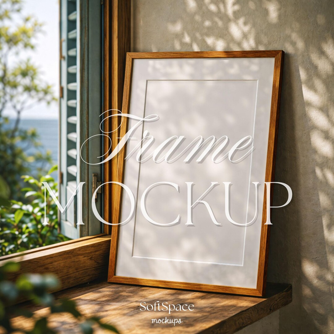 A3 Frame Mockup, Wooden Frame Mockup, Poster Frame Mockup With Sea View ...