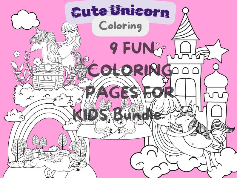 Unicorn Coloring Pages for Kids, Fantasy Activity Pack (PDF Download ...
