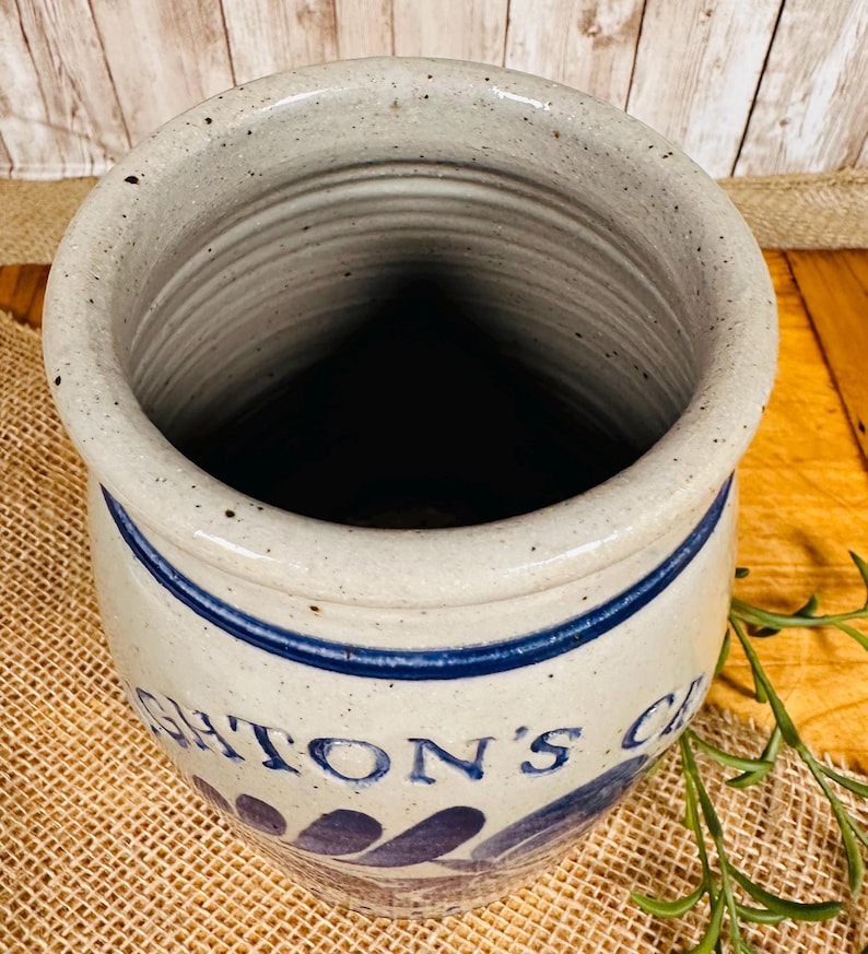 Stoneware Crock With Blue Slip Floral Decoration and Date Inscription ...
