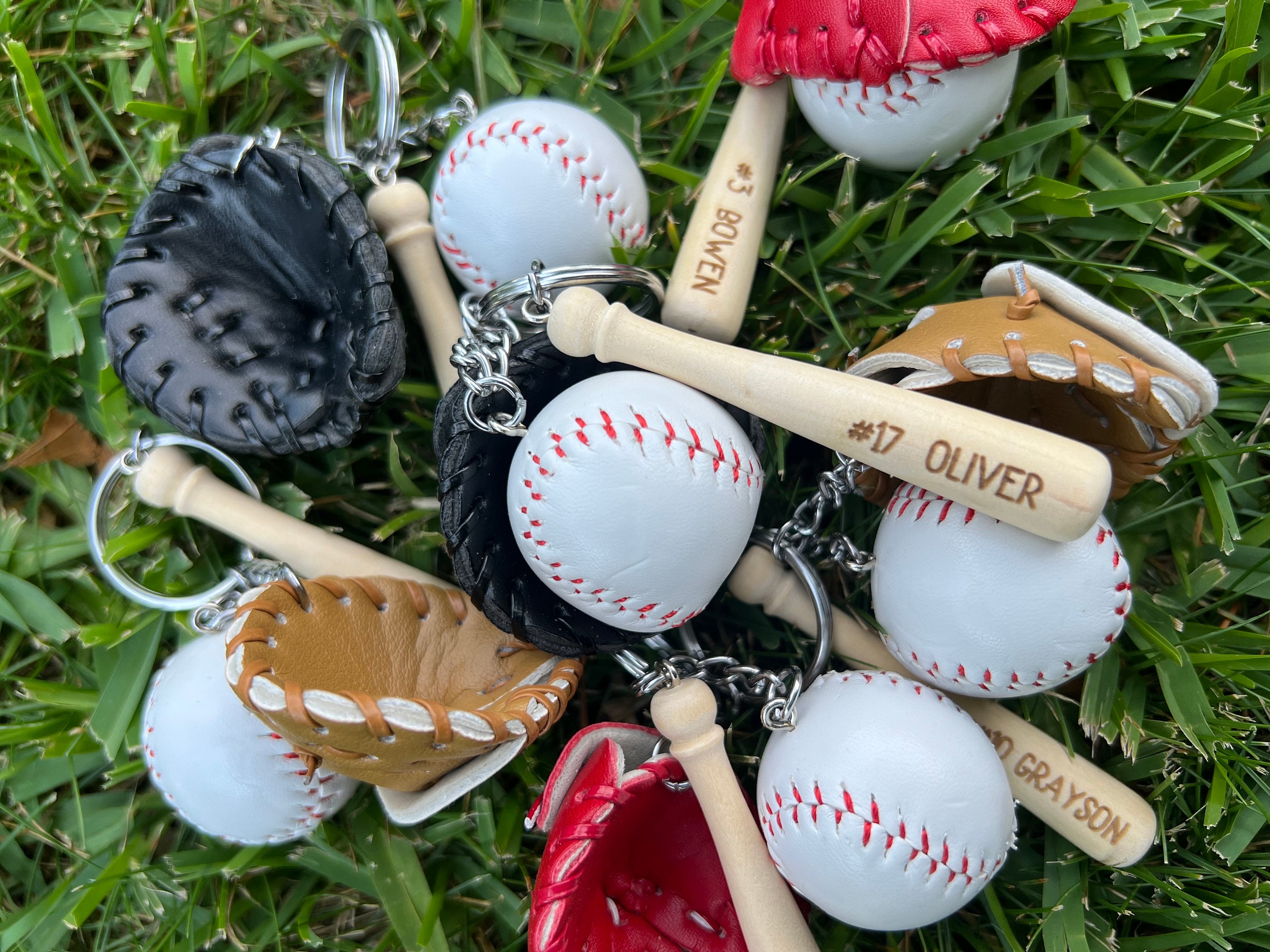 Personalized Baseball Keychain: Bat, Glove & Ball - Player Gift - Etsy
