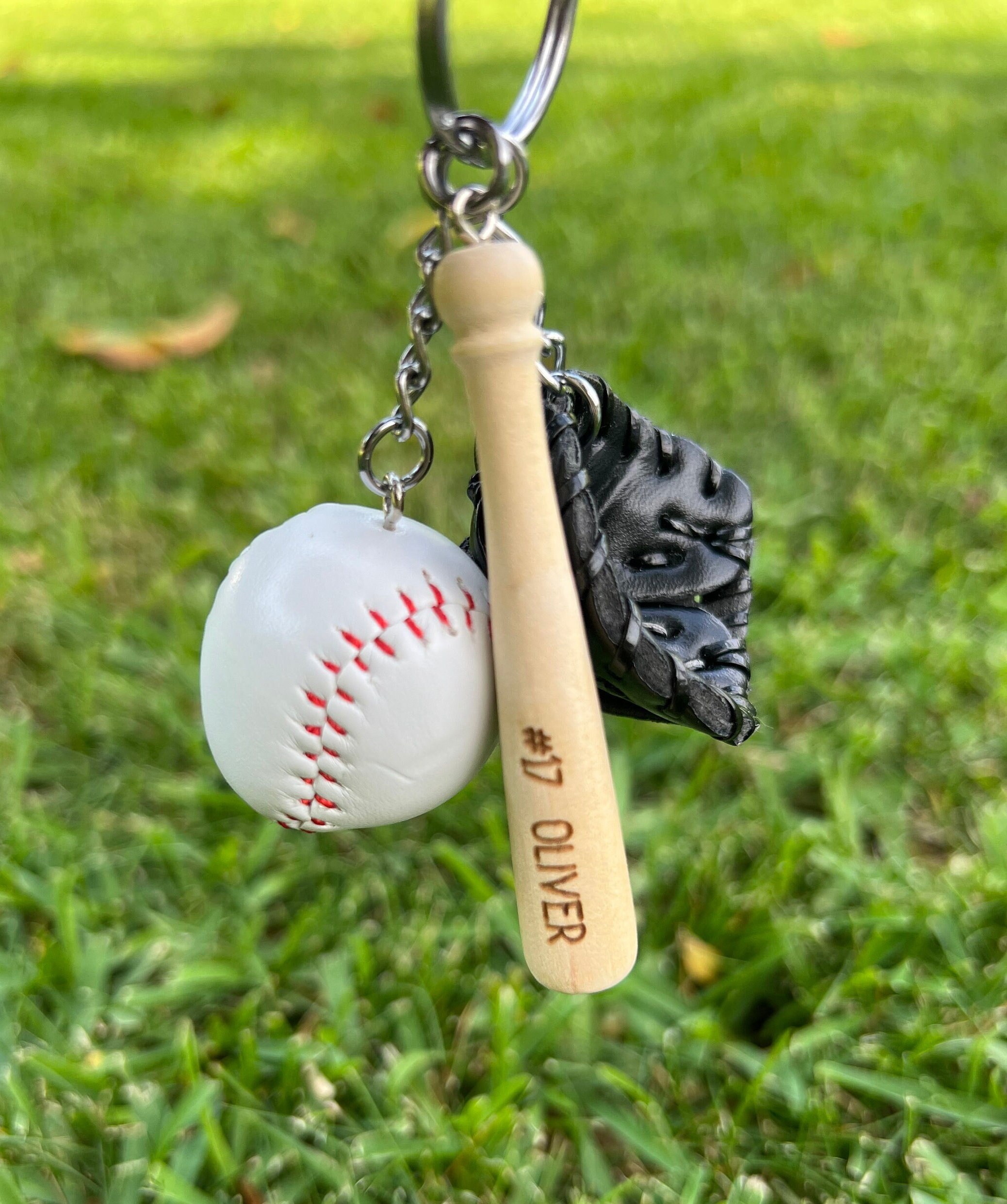 Personalized Baseball Keychain: Bat, Glove & Ball - Player Gift - Etsy