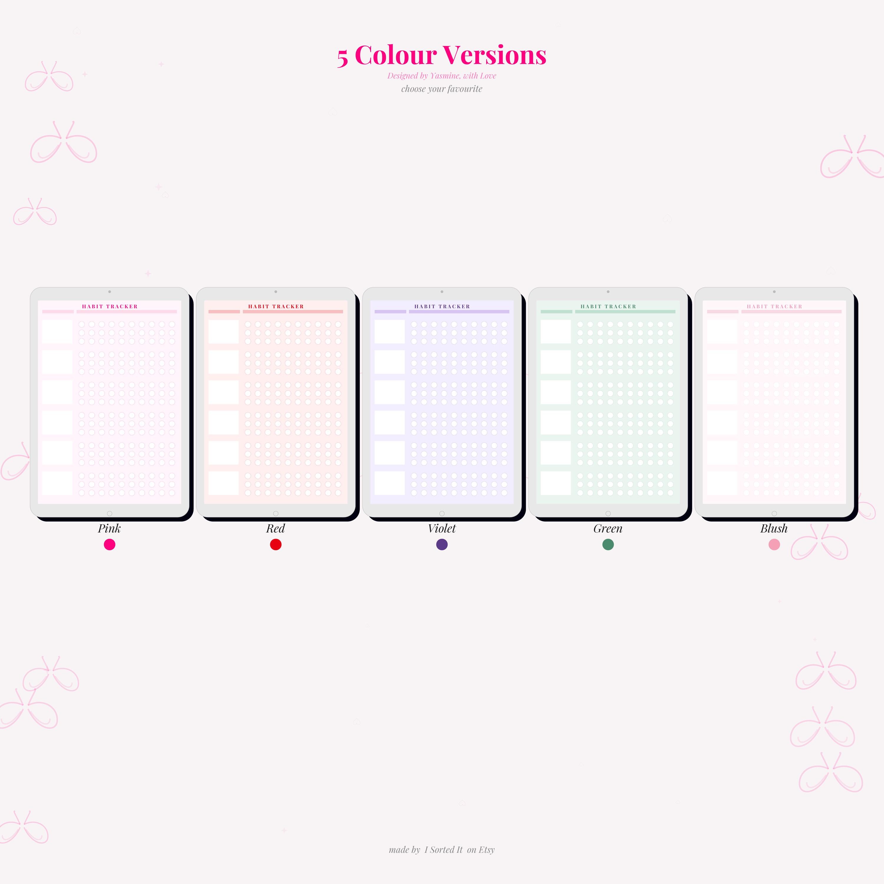Bow Habit Tracker Printable, Coquette Planner, 30 Day Challenge, Weekly ...