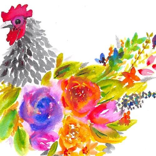 Watercolor Loose Floral Chicken Print Hand Painted Chicken - Etsy