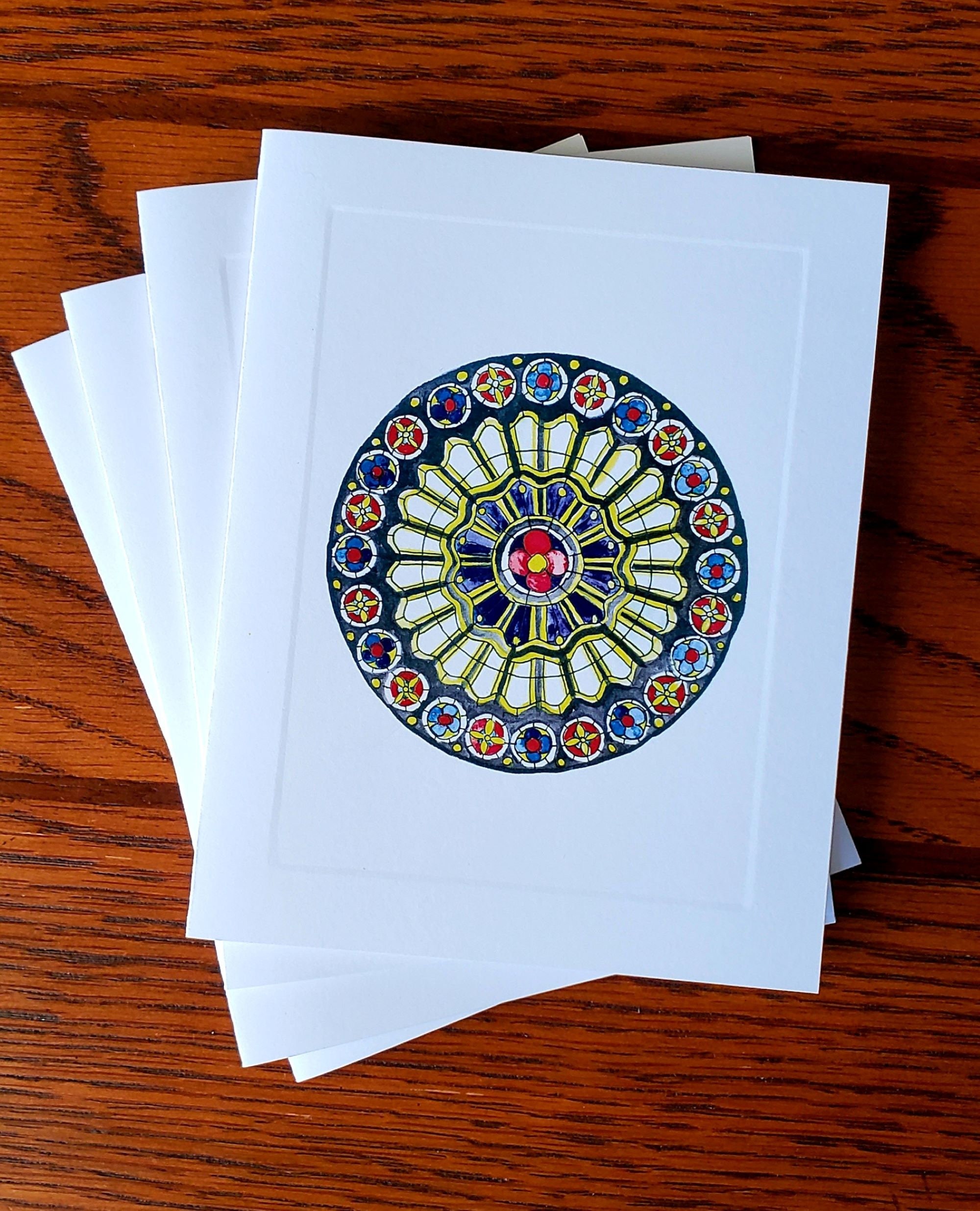 Rose Window Watercolor Notecard Set, Stained Glass Notecard, Watercolor ...