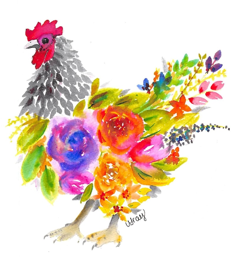Watercolor Floral Chicken DIGITAL File - Etsy