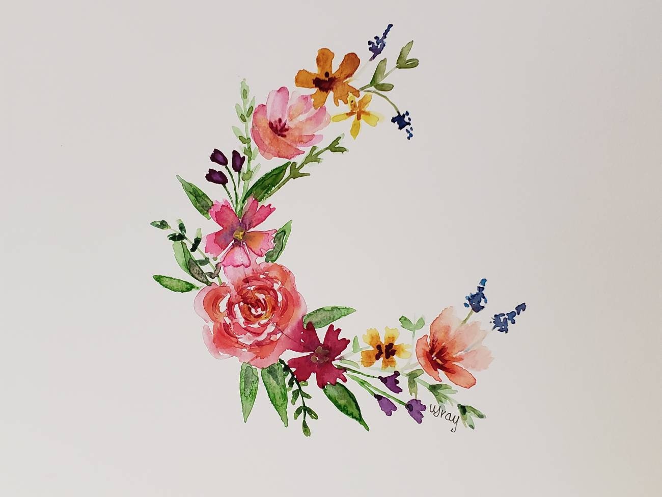 Floral Spray Watercolor Painting, Wildflower Spray, Mixed Bouquet ...