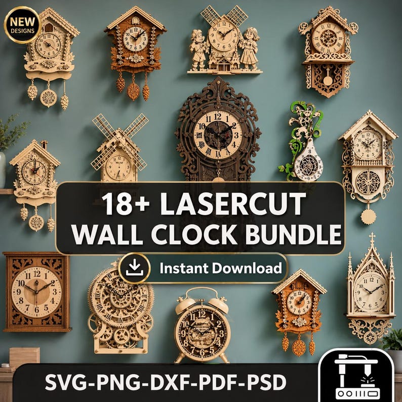 18+ Laser Cut Wall Clock Bundle | Decorative SVG, CNC Woodworking ...