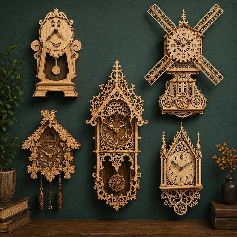18+ Laser Cut Wall Clock Bundle | Decorative SVG, CNC Woodworking ...