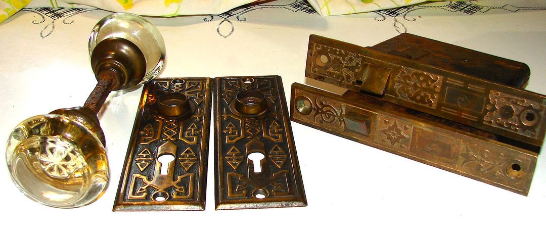 Nice Set of Vintage Door Mortise Locks With Glass Doorknobs and ...