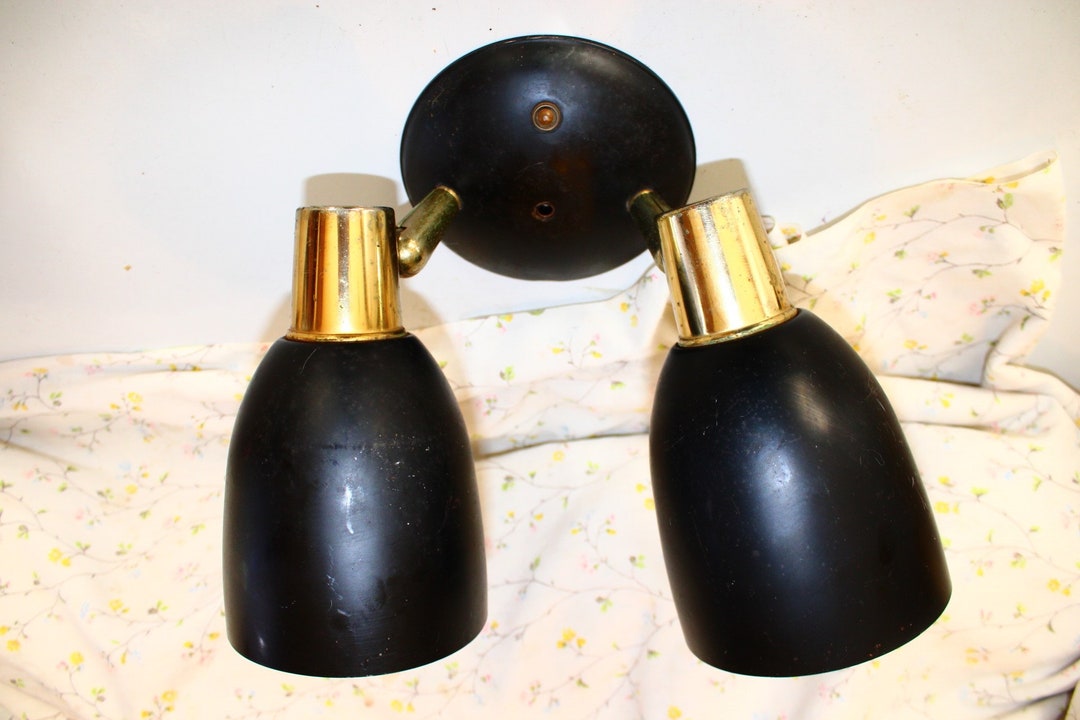 Vintage MCM Double Bullet Shade Wall or Ceiling Light With Matte Black ...