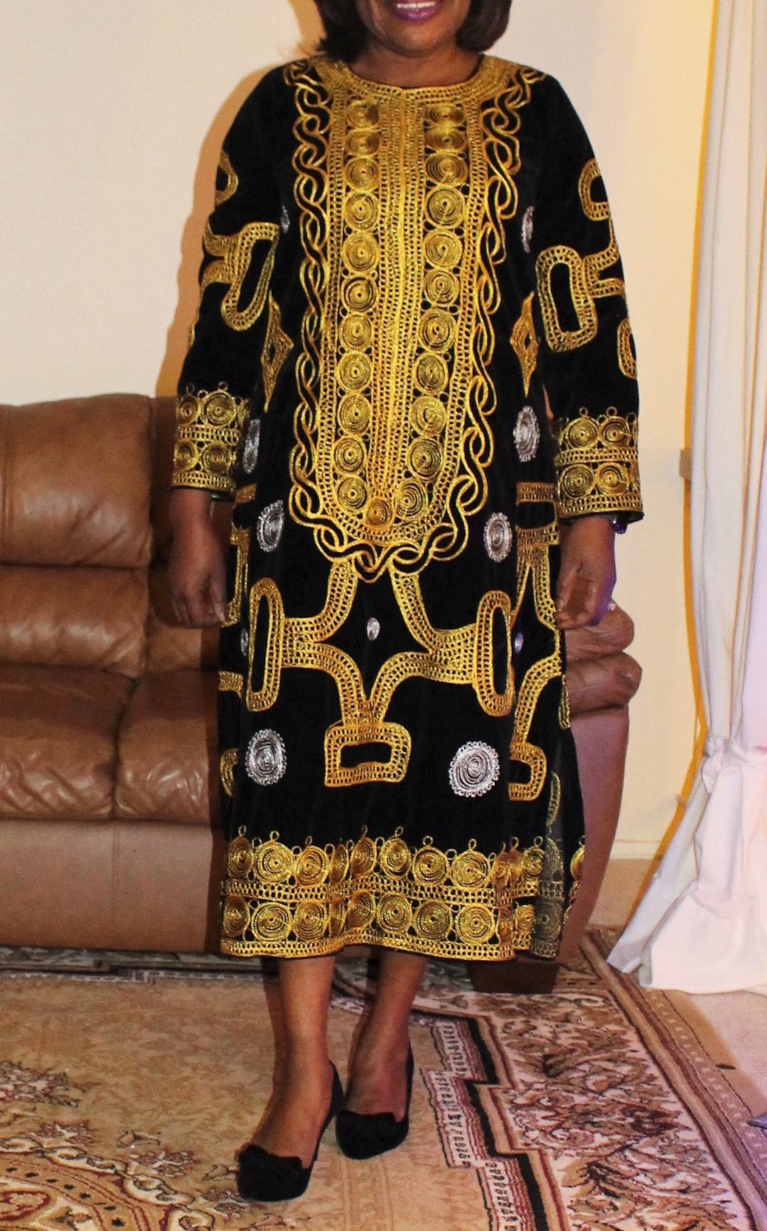 Cameroon Atoghu Hand Embroidered Dress - Gold - Etsy