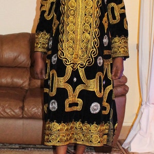 Cameroon Atoghu Hand Embroidered Dress - Gold - Etsy