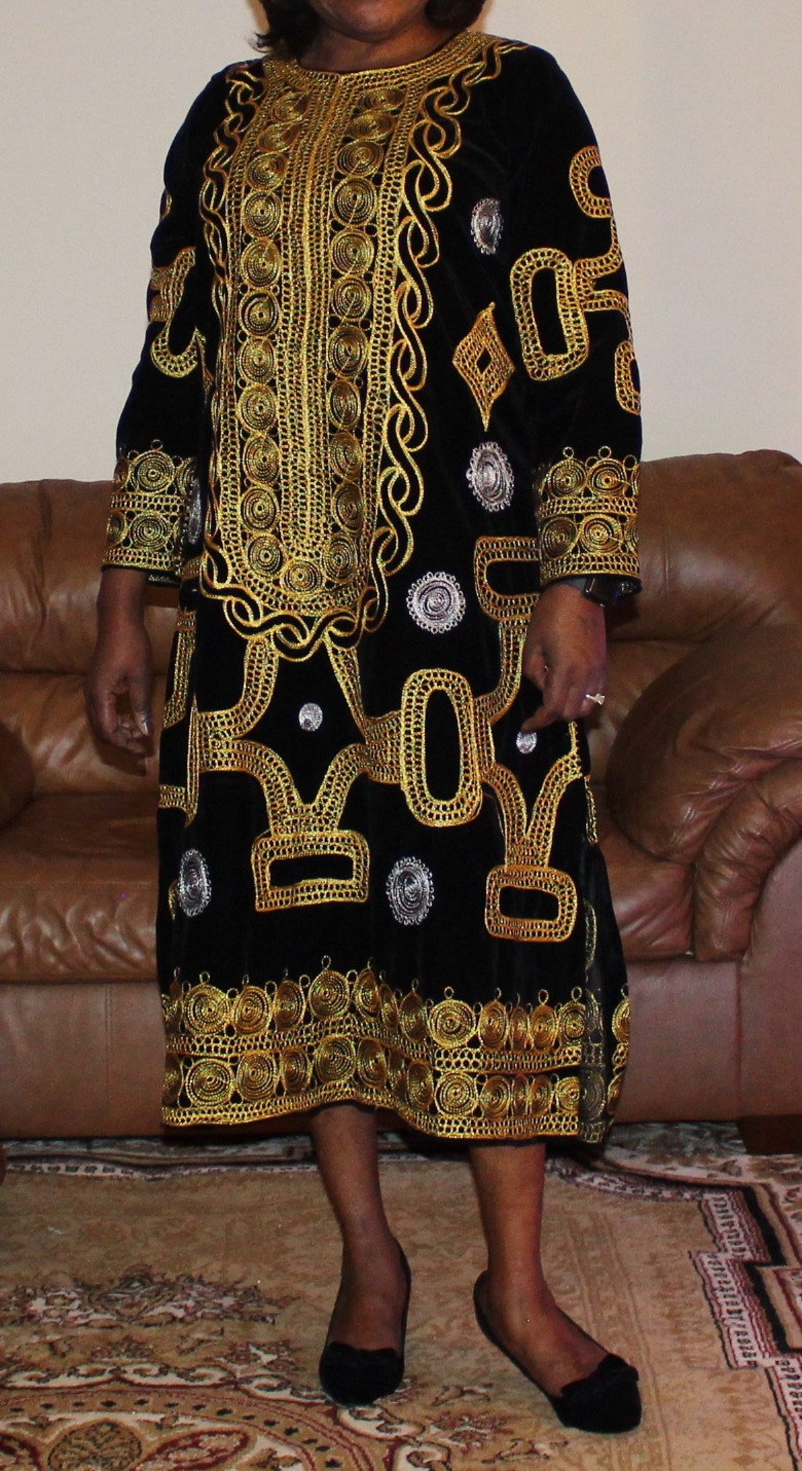 Cameroon Atoghu Hand Embroidered Dress Gold | Etsy