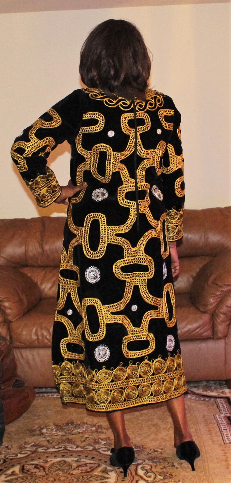 Cameroon Atoghu Hand Embroidered Dress Gold | Etsy