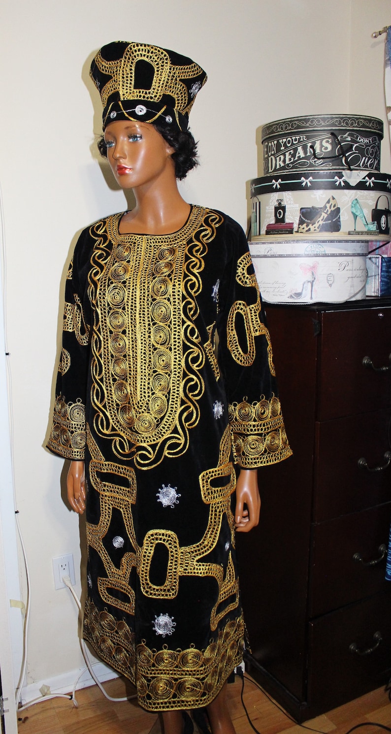 Cameroon Atoghu Hand Embroidered Dress Gold | Etsy