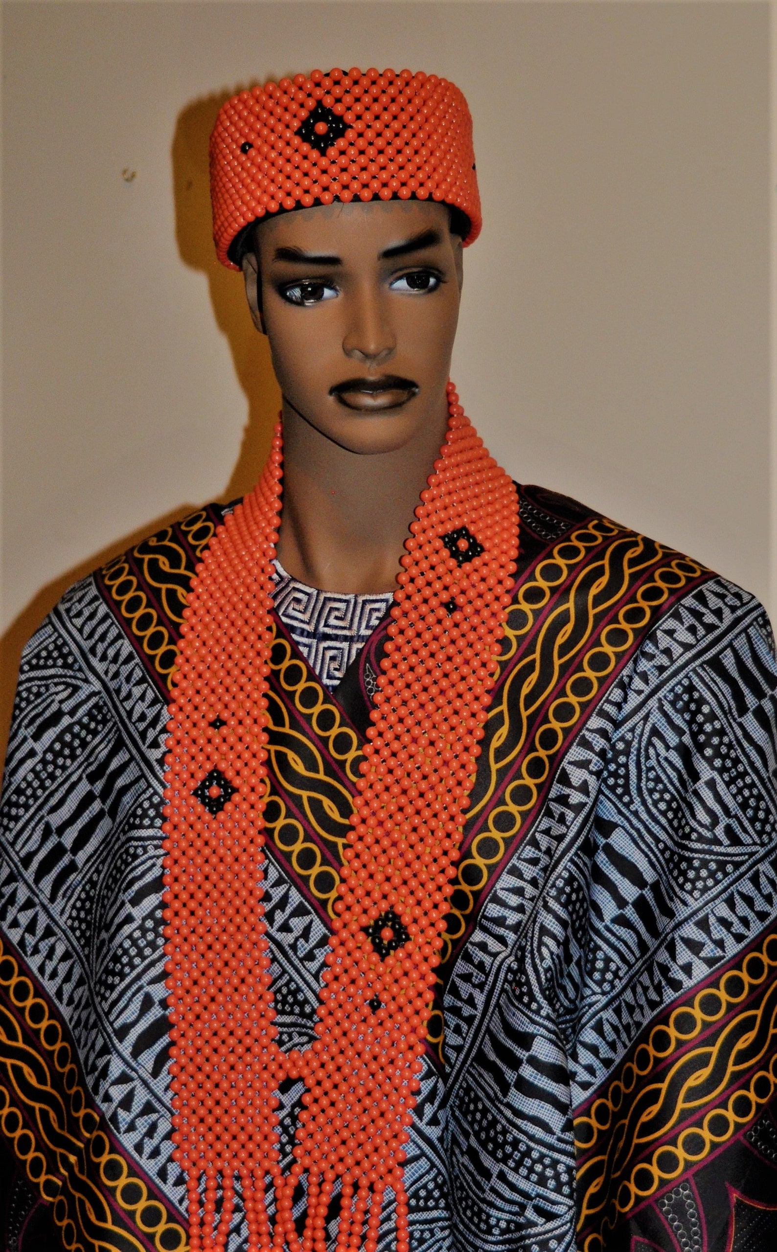 Nigerian Traditional Wedding Set Unisex Beaded Scarf and Kufi - Etsy