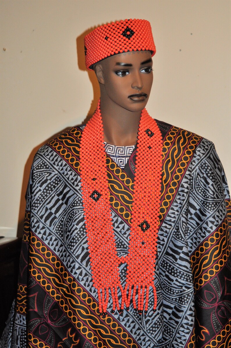 Nigerian Traditional Wedding Set Unisex Beaded Scarf and Kufi - Etsy