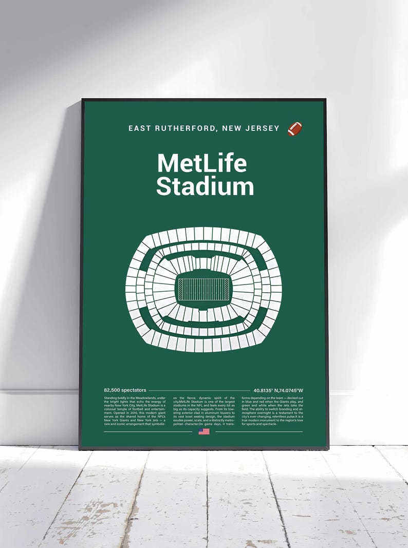 Metlife Stadium Poster, Stadium Seating Print, Mid Century Modern ...