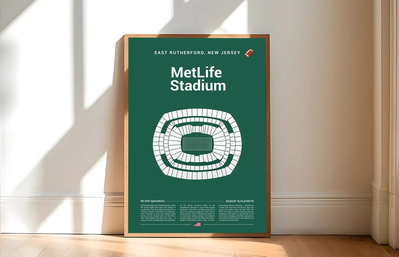 Metlife Stadium Poster, Stadium Seating Print, Mid Century Modern ...