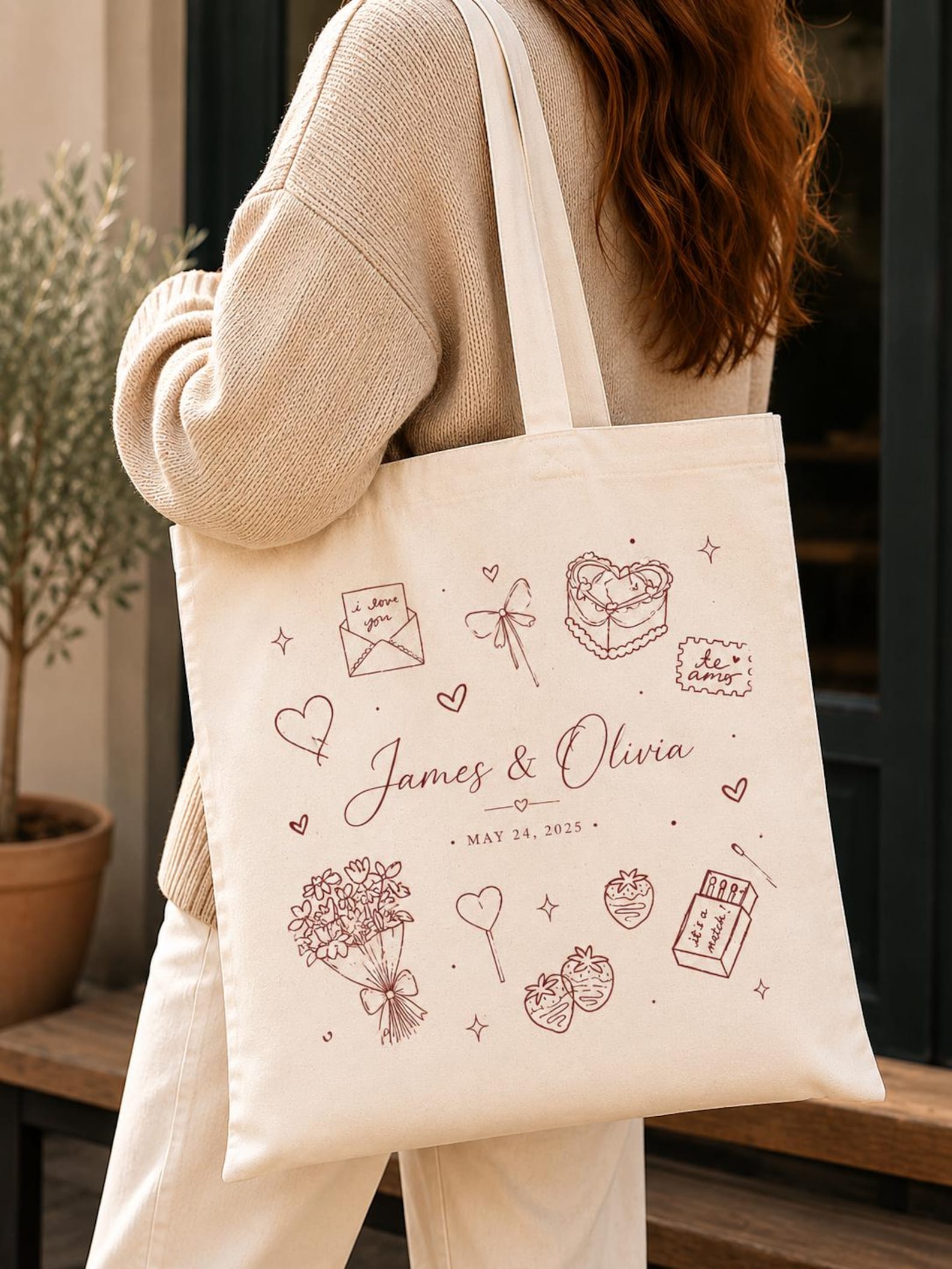 Custom Minimalist Wedding Tote Bag, Personalized Canvas Bag for Bride ...