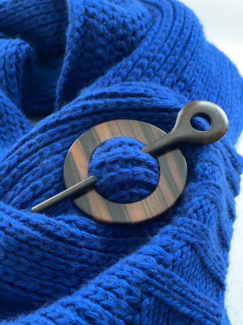 Round Tiger Ebony Wood Scarf Pin With Stick, Scarf Buckle - Etsy