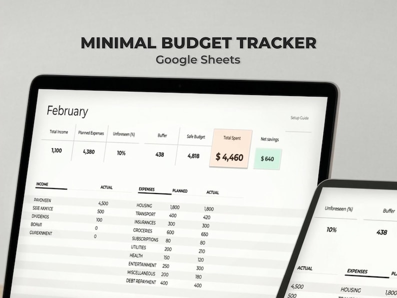 Monthly Budget Tracker Minimalist Google Sheets Budget Spreadsheet ...