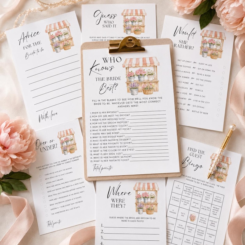 Bridal Shower Games Bundle, Flower Market Bridal Shower Games ...