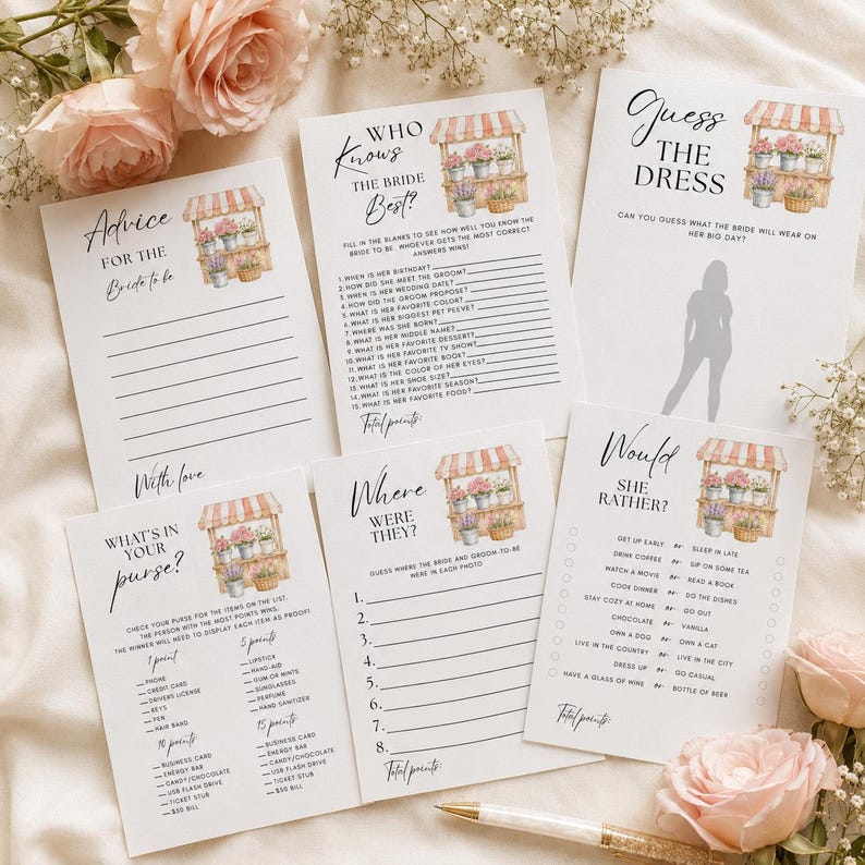 Bridal Shower Games Bundle, Flower Market Bridal Shower Games ...
