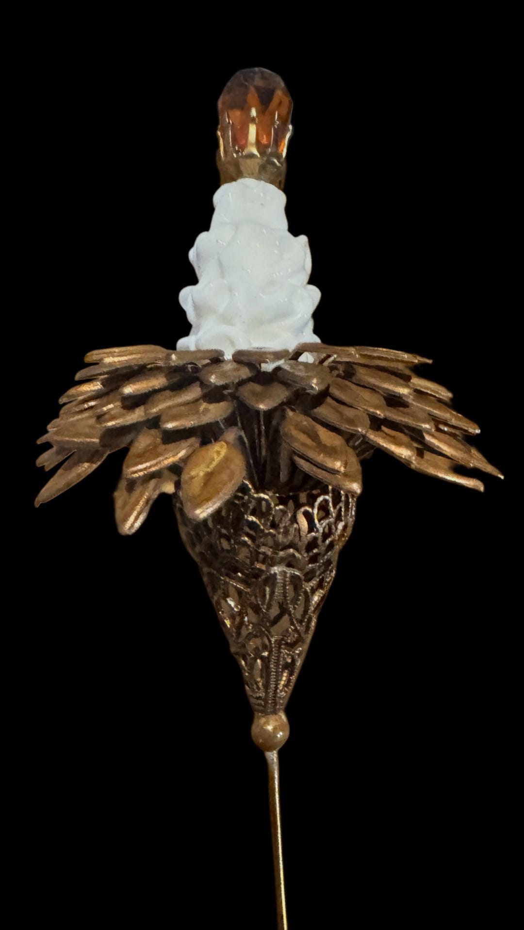 Ornate Vintage Brass Flower Hat Pin With Large Faceted Orange Stone - Etsy