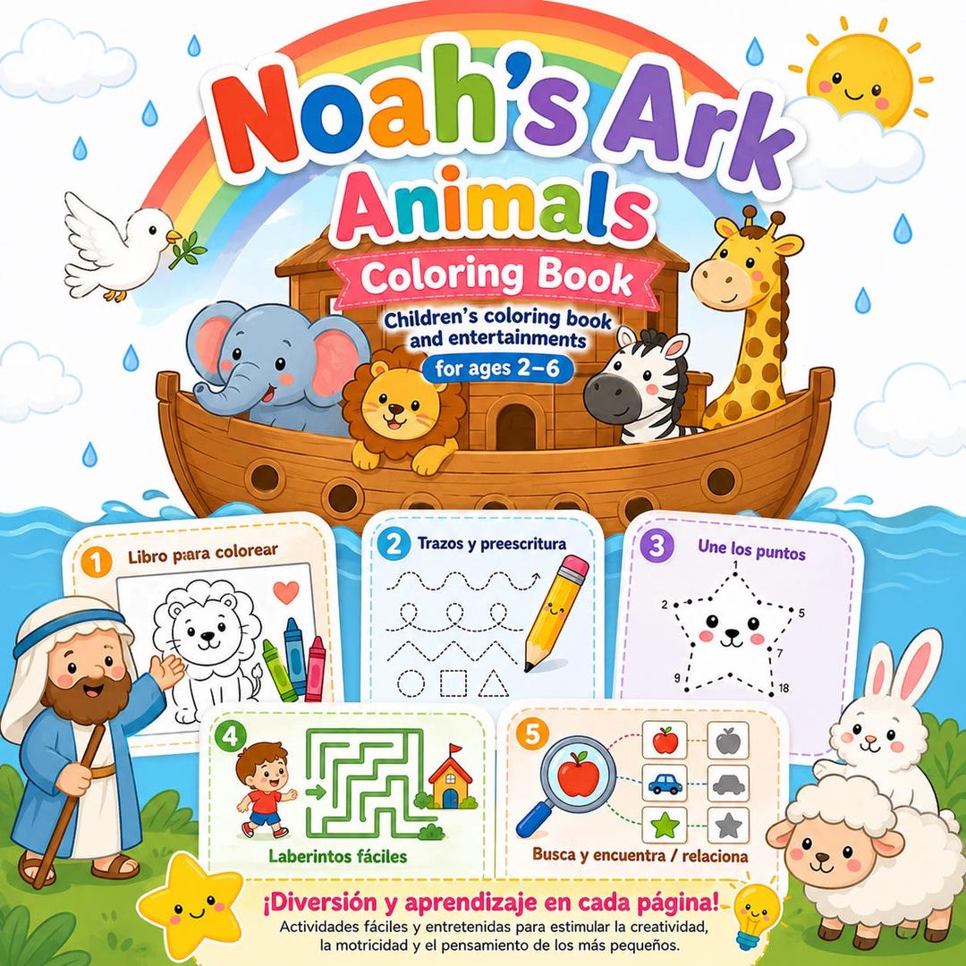 Noah's Ark Preschool Activity Coloring, Mazes, Tracing, Dot-to-dot ...