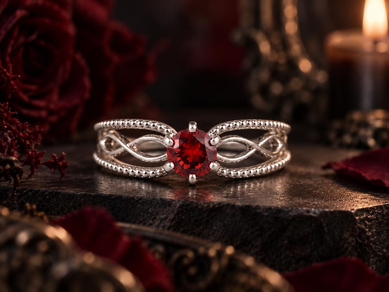Gothic Red Ruby Silver Ring, Edwardian Victorian Jewelry, Halloween ...