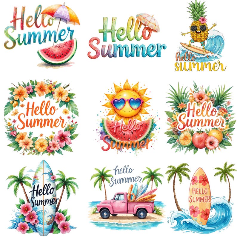 Hello Summer Clipart Bundle Png Retro Summer Vibes Png 22 Summer