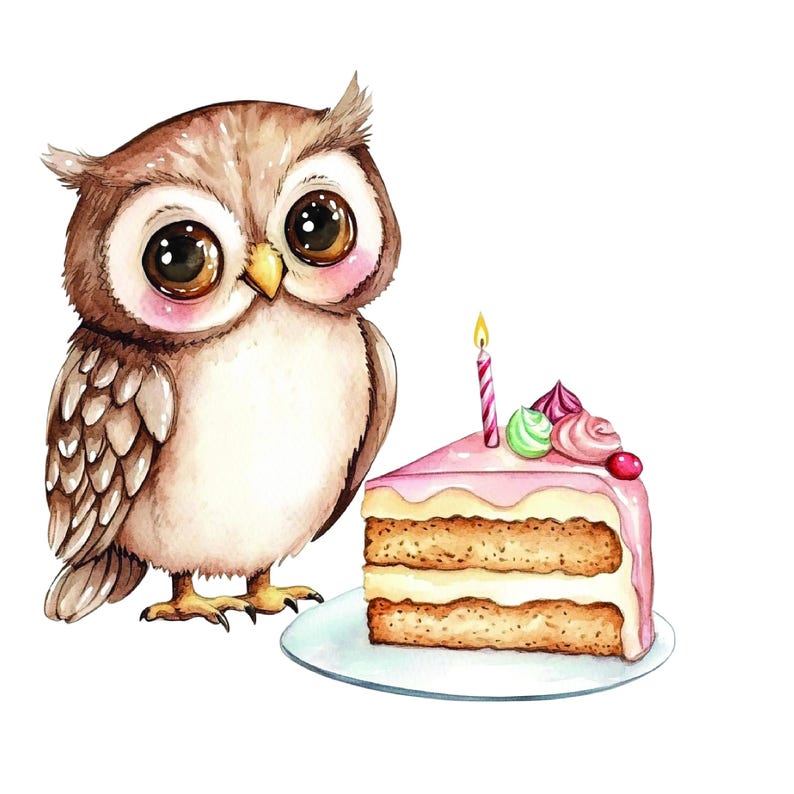 Birthday Owl Clipart Bundle | Donut, Cake, Balloon Graphics (PNG, SVG ...