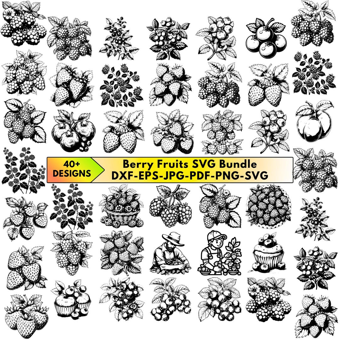 Strawberry SVG Bundle, Berry Fruits SVG Files, Blackberry Blueberry ...