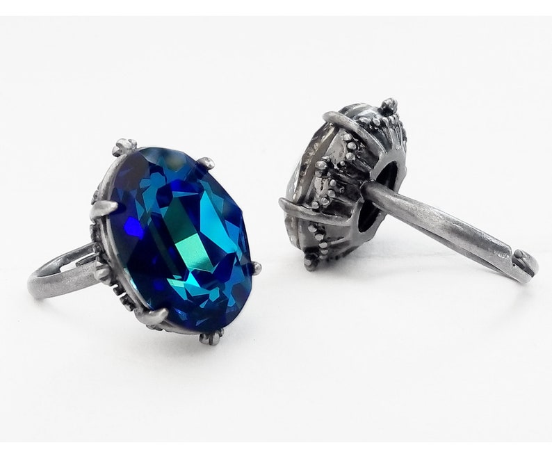 Blue Gothic Ring Gift for Women Swarovski Ring Blue Crystal - Etsy