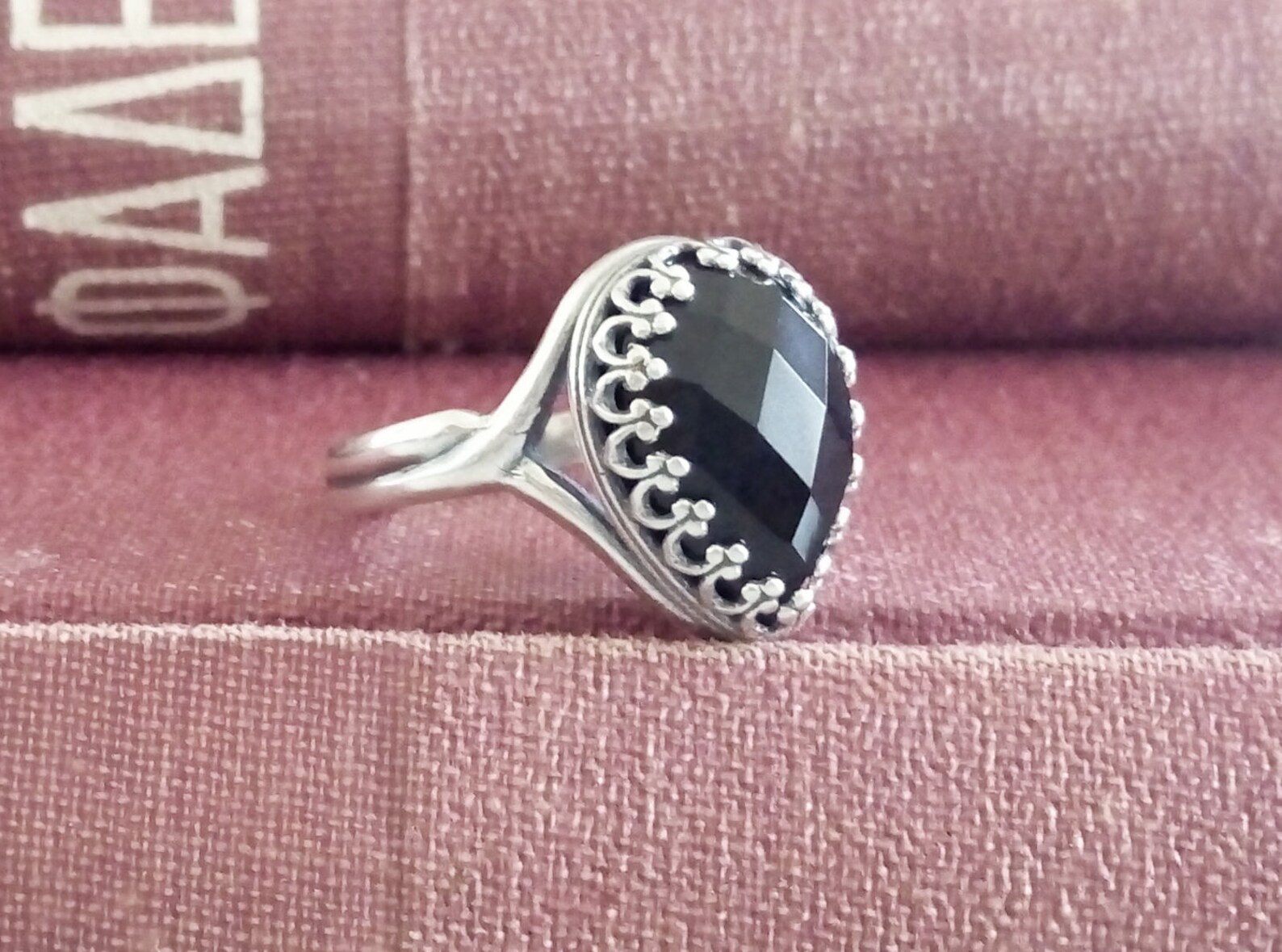 Pear Black Onyx Ring / Oxidized Sterling Silver / Faceted | Etsy